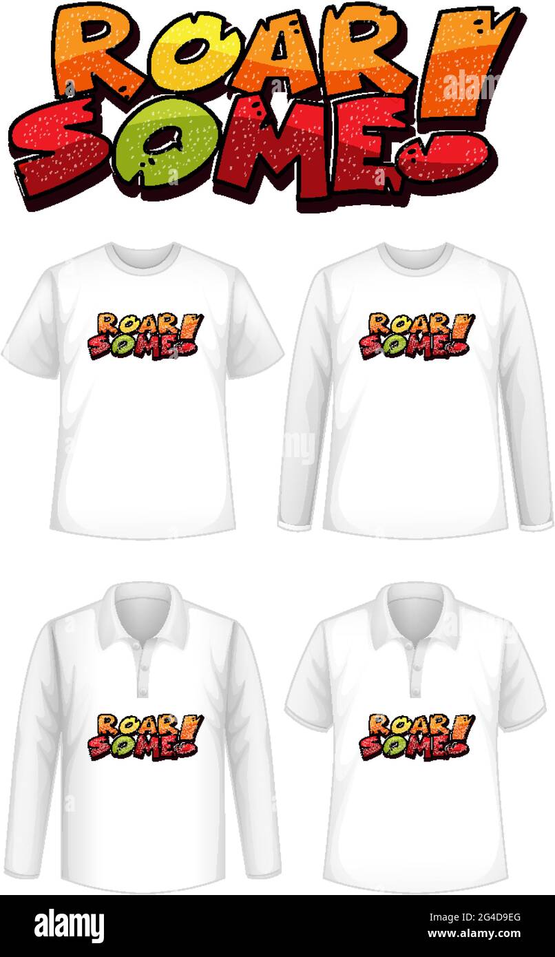 Roar Some font logo with different types of shirts illustration Stock ...
