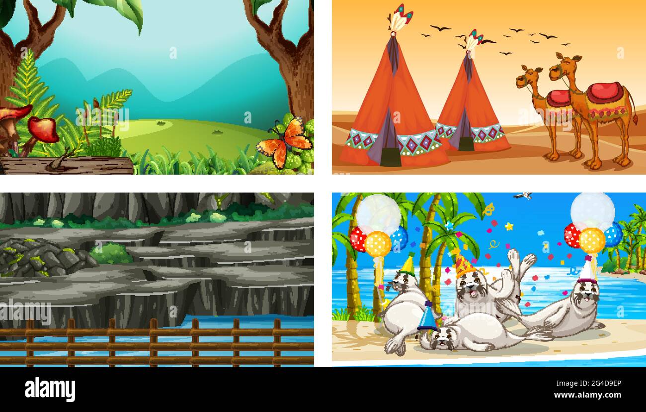 Four different nature horizontal scene illustration Stock Vector Image ...
