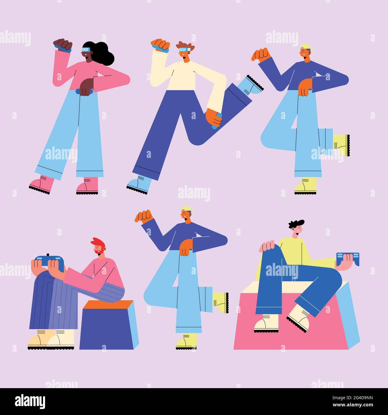 six young gamers playing characters Stock Vector Image & Art - Alamy