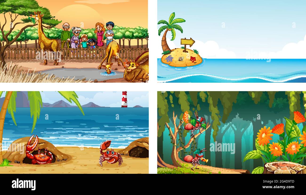 Four different nature horizontal scene illustration Stock Vector Image ...