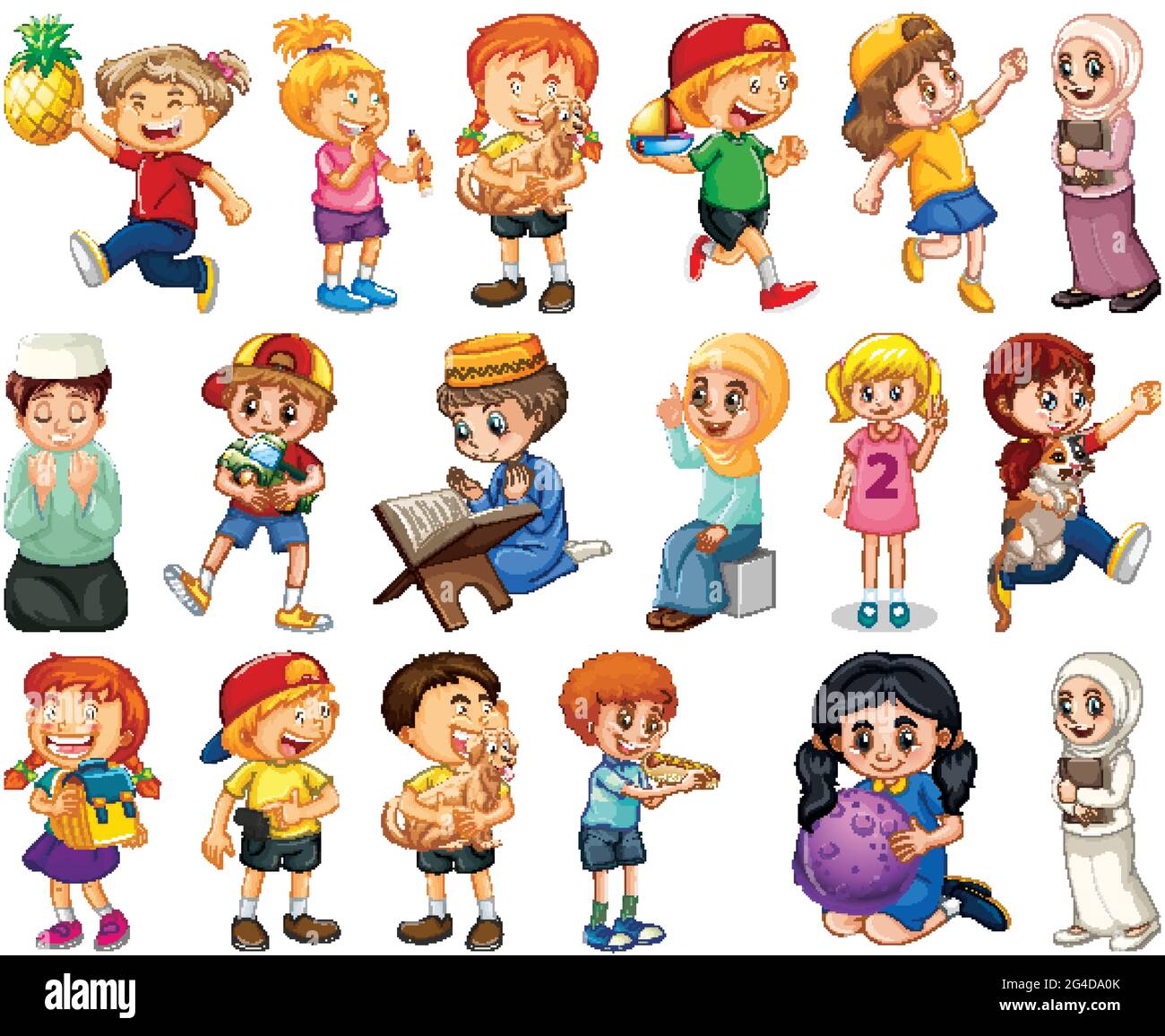 Children doing different activities cartoon character set on white ...