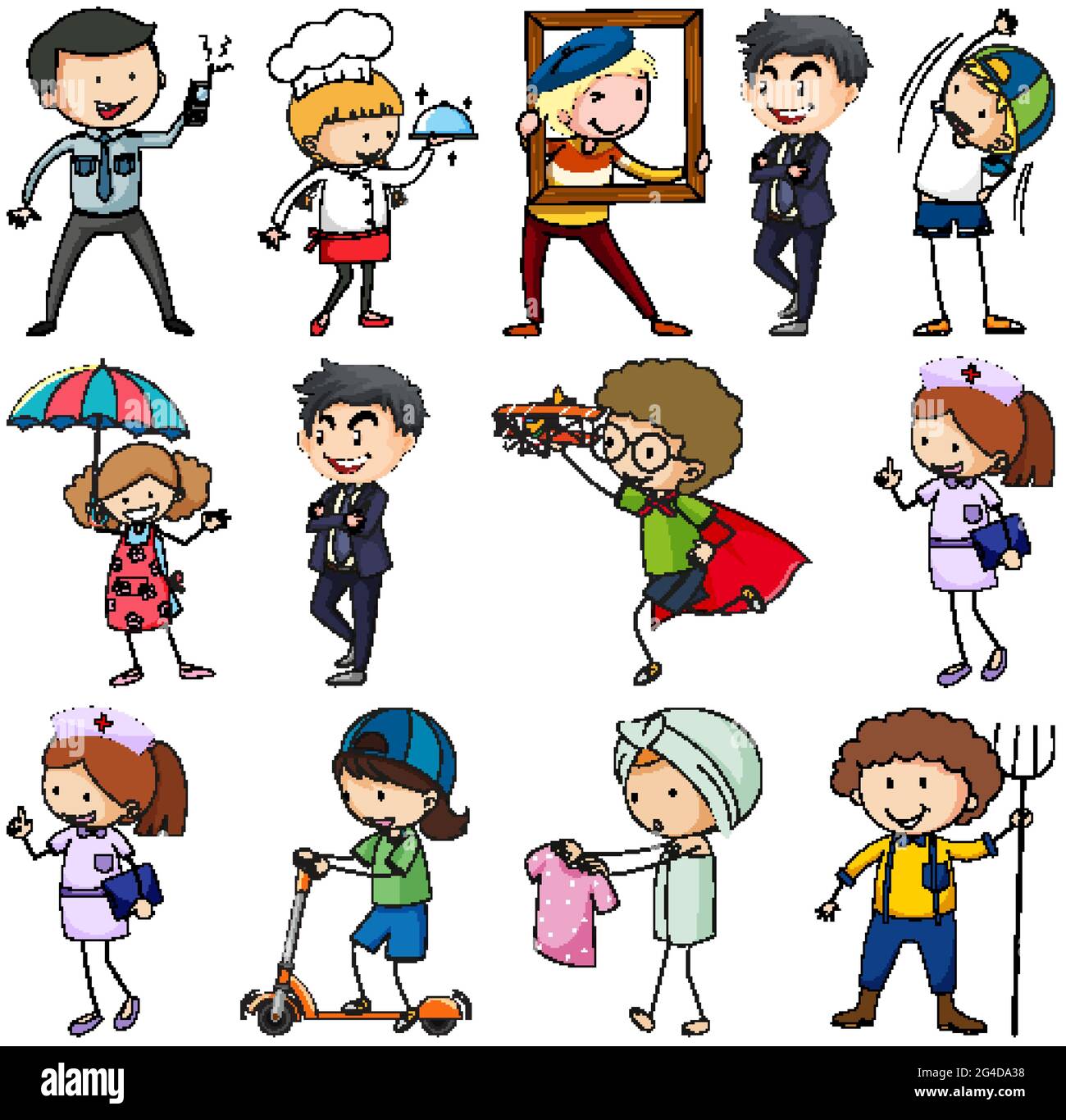 Set of different doodle kids cartoon character isolated illustration ...