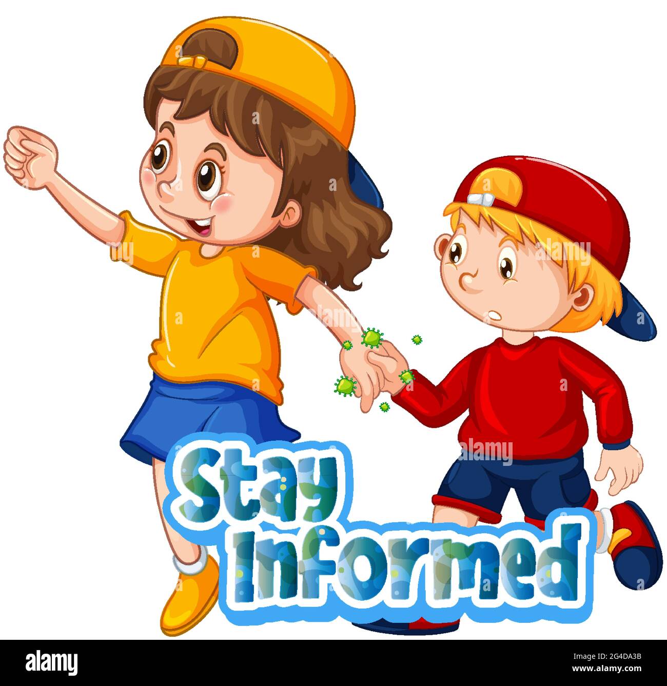 Two kids cartoon character do not keep social distance with Stay ...