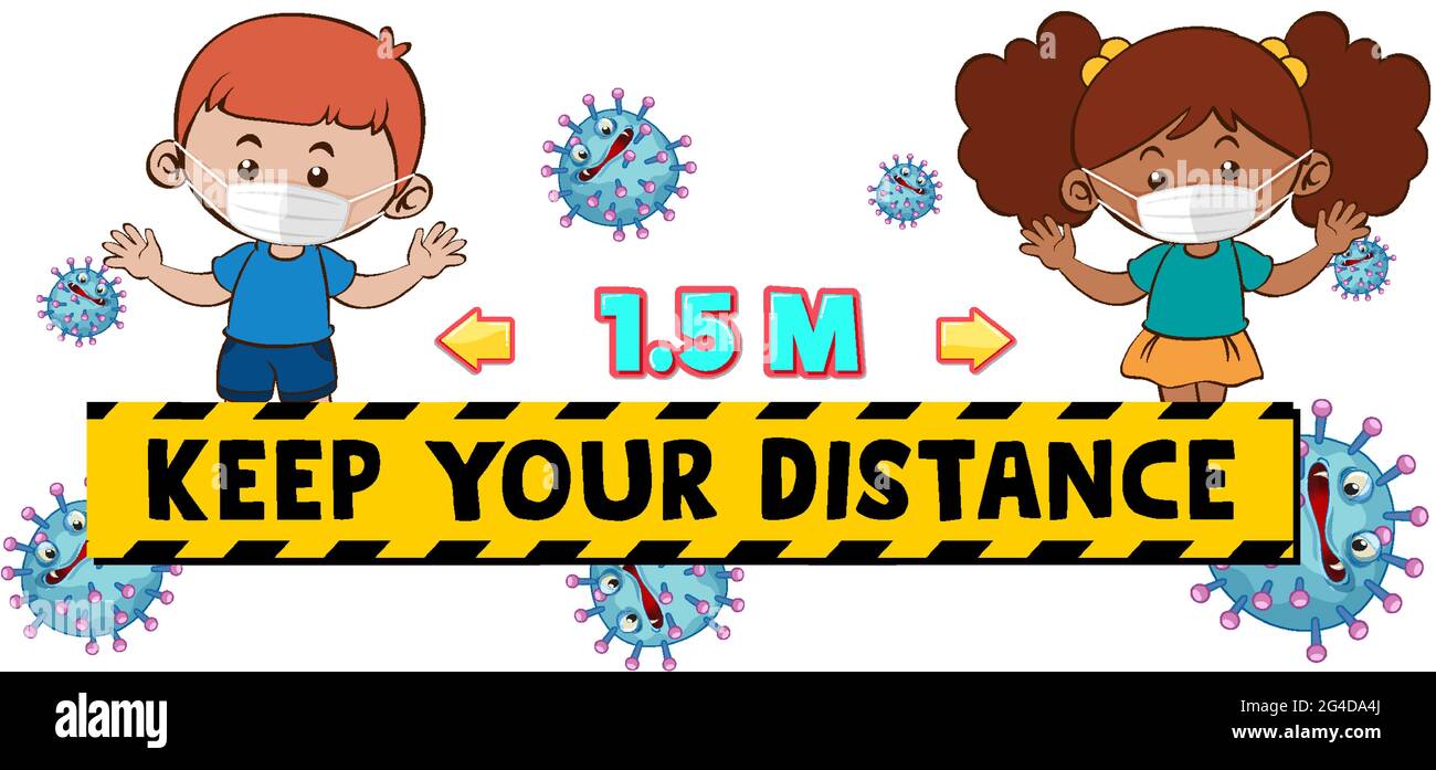 Keep your distance font design with two kids keeping social distance ...