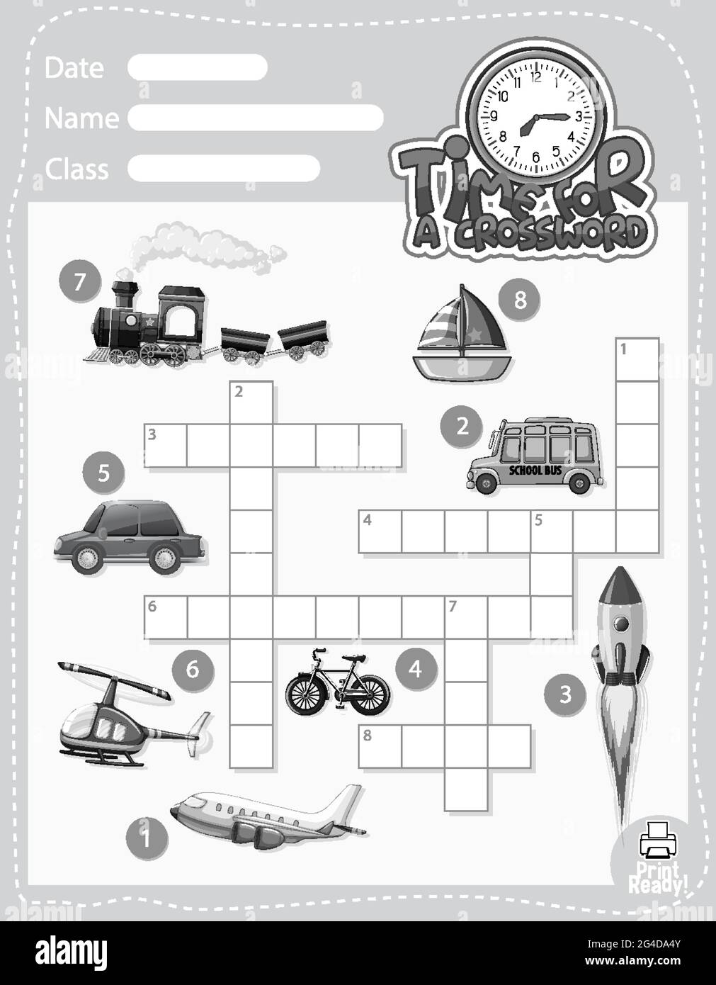 Crossword puzzle game template about transportation illustration Stock ...