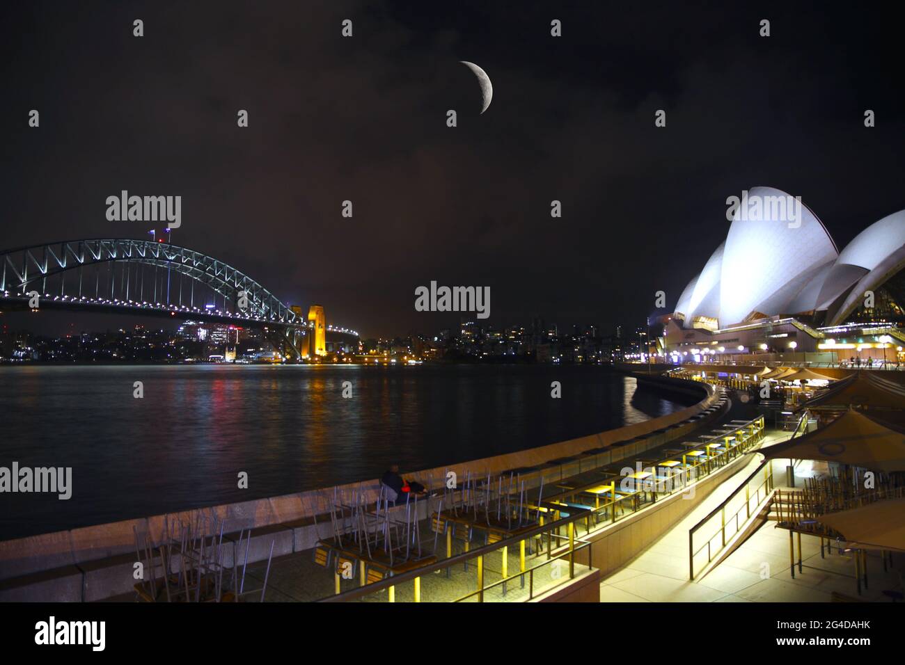 Panorama night view of Sydney Harbour and City Skyline of circular quay ...