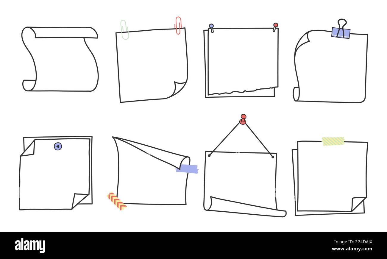 Doodle hand drawn memo notes and reminders vector illustration set ...