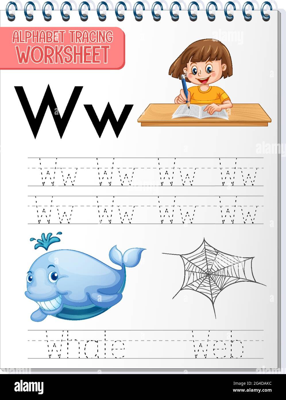 Alphabet tracing worksheet with letter W and w illustration Stock ...