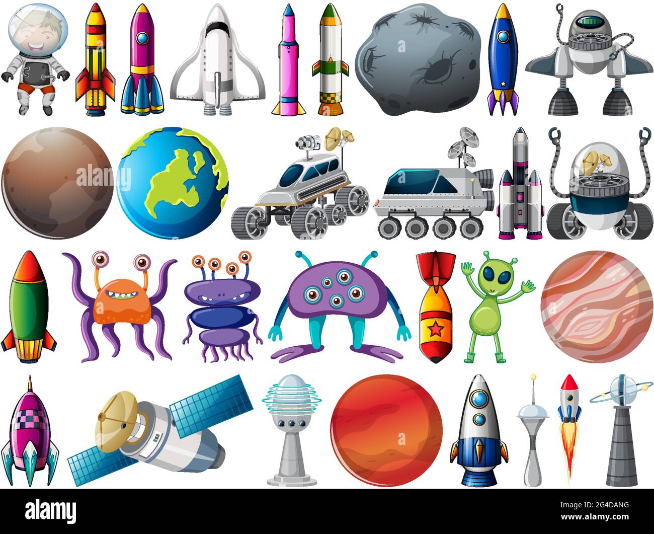 Set of space objects and elements isolated on white background ...