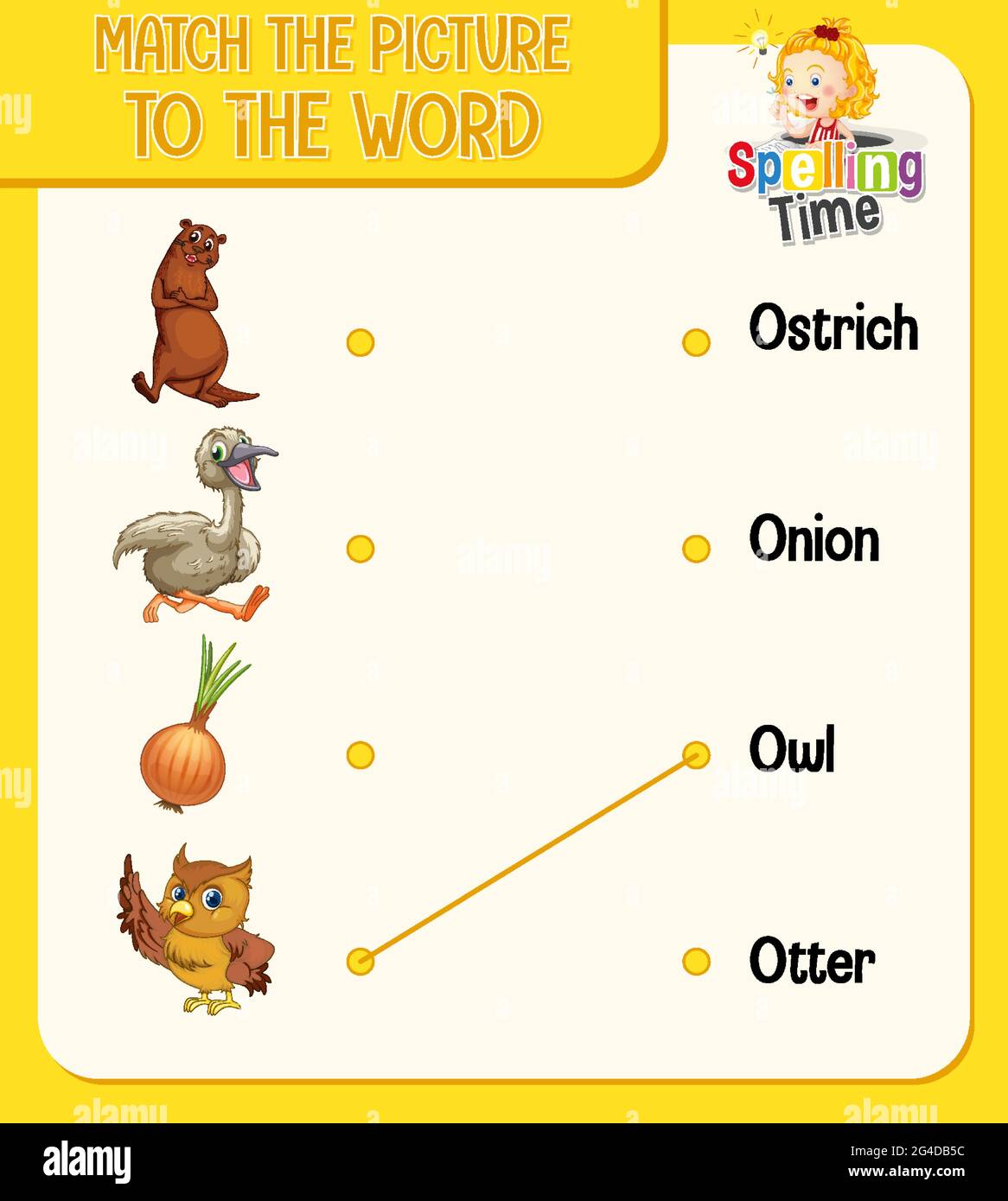 Word to picture matching worksheet for children illustration Stock ...