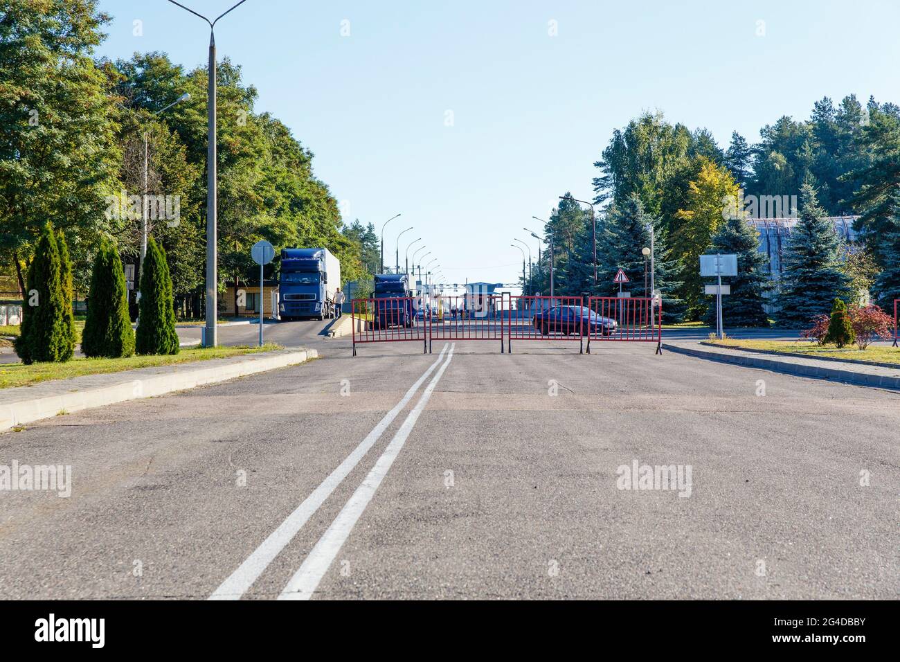 Automobile checkpoint across the state border. Place of border crossing ...