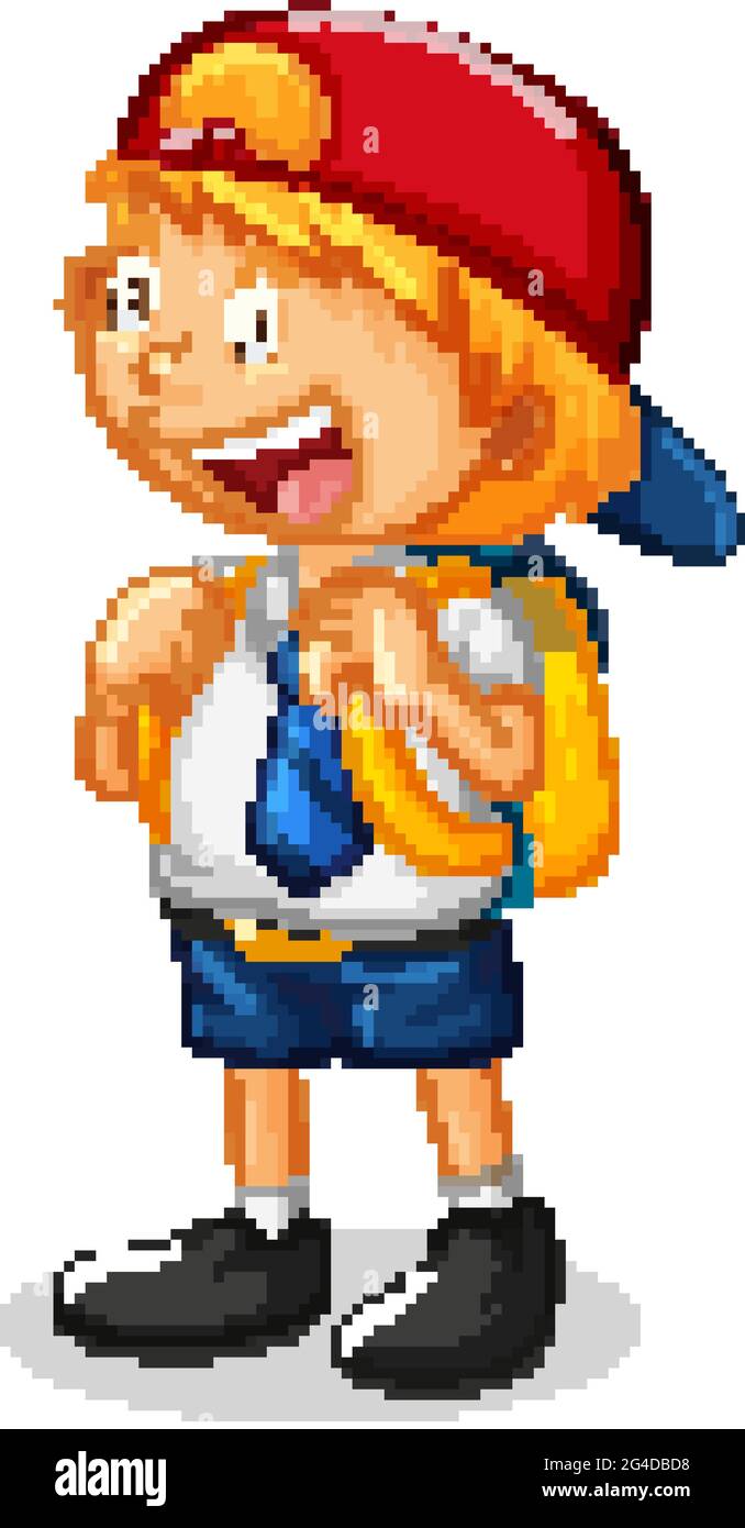 Little boy cartoon character wearing student uniform illustration Stock ...