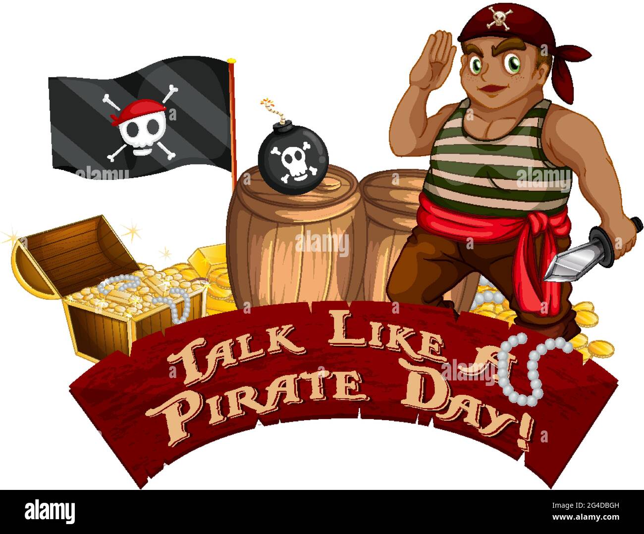 Talk Like A Pirate Day font banner with Pirate cartoon character ...
