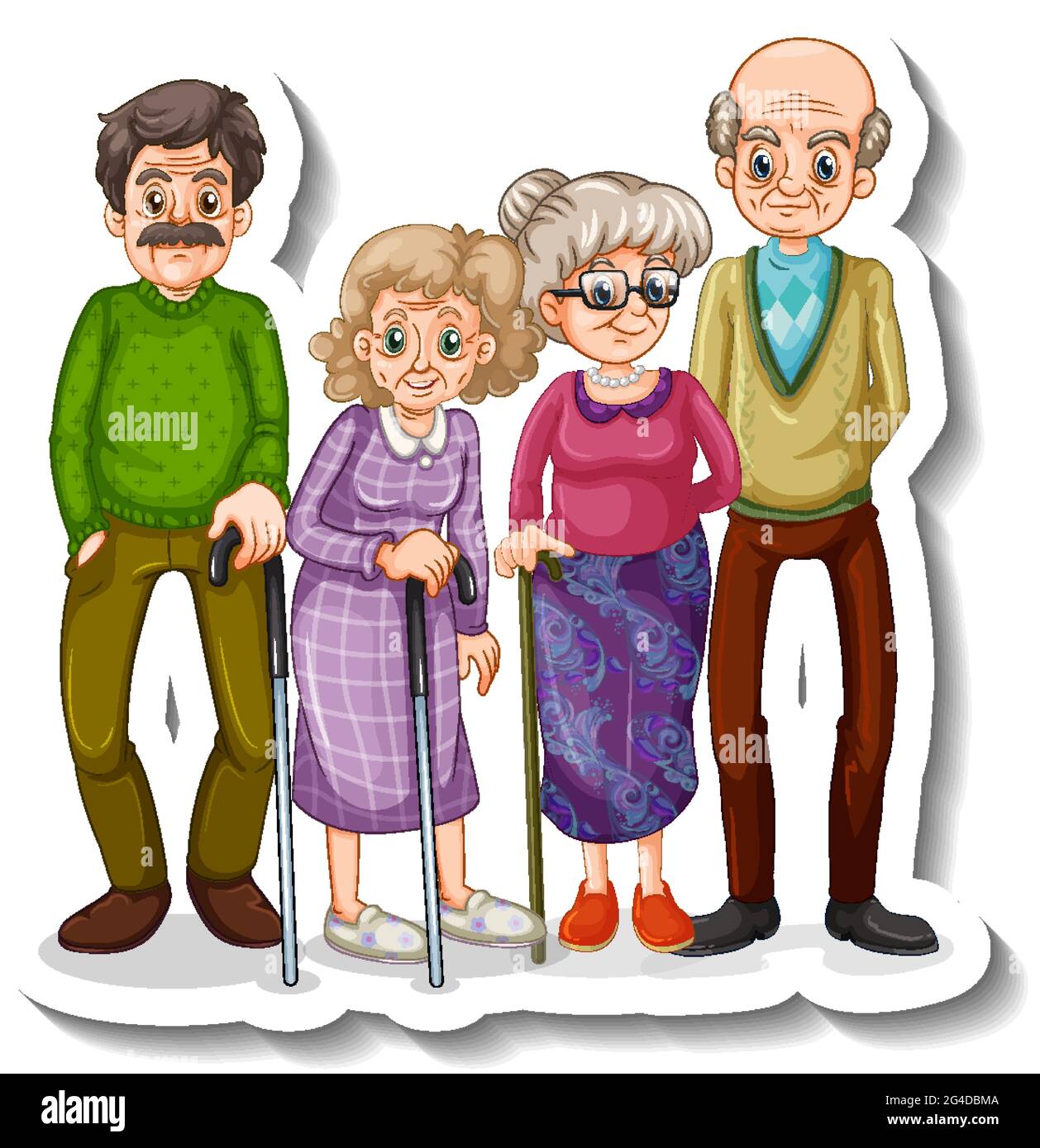 A sticker template with senior people cartoon character illustration ...