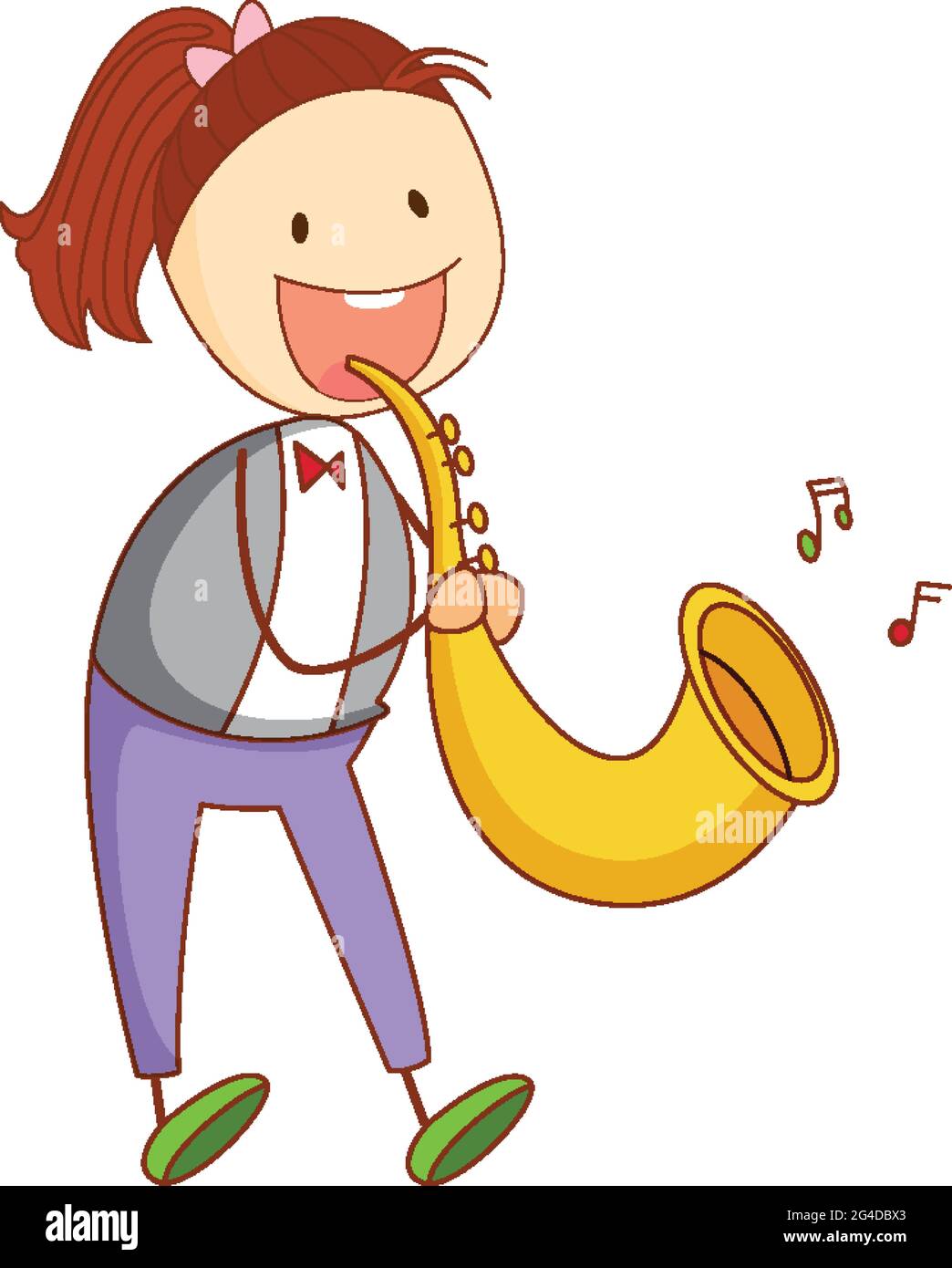 A doodle kid playing saxophone cartoon character isolated illustration ...