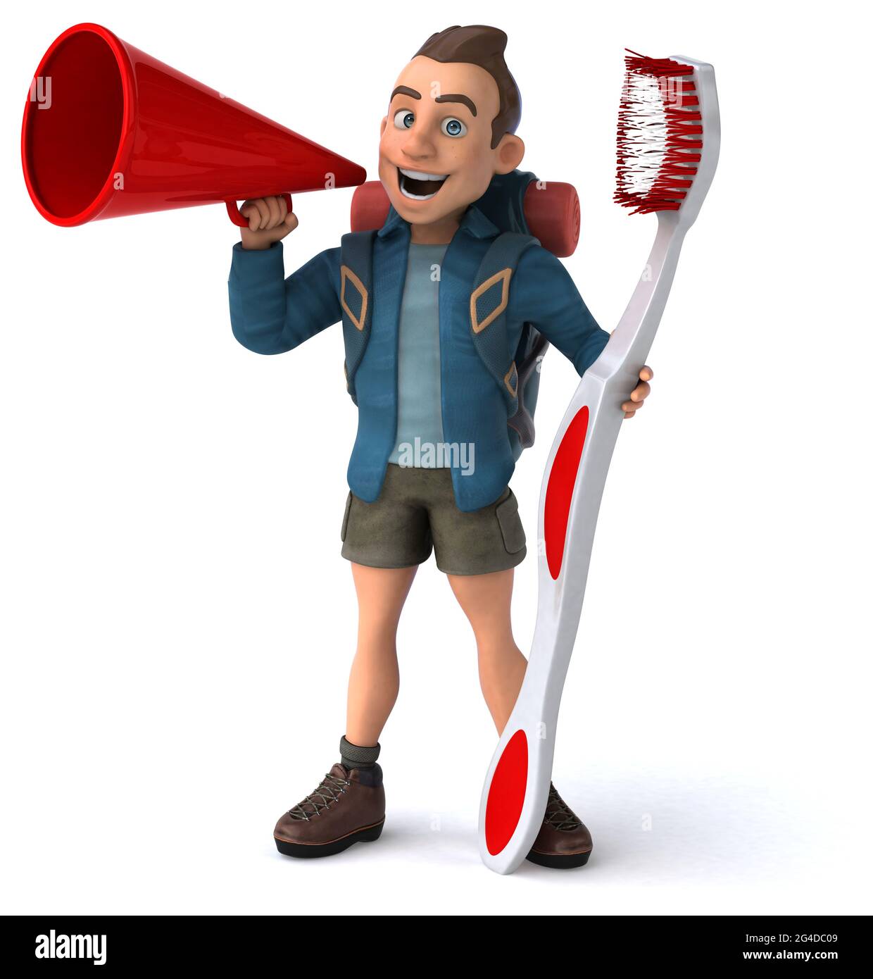 Fun illustration of a 3D cartoon backpacker Stock Photo - Alamy