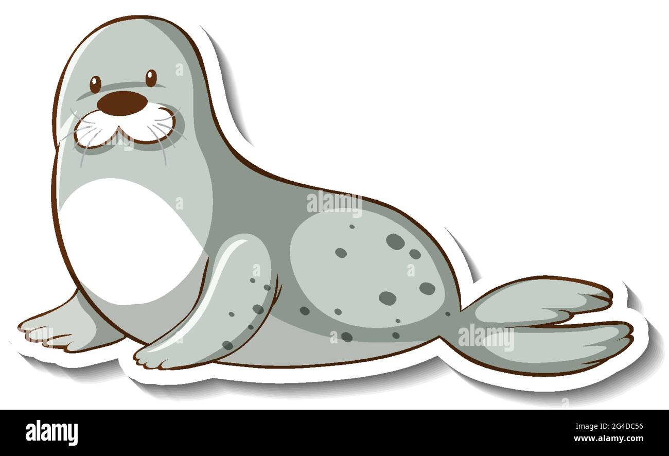 Sticker template with a seal cartoon character isolated illustration ...