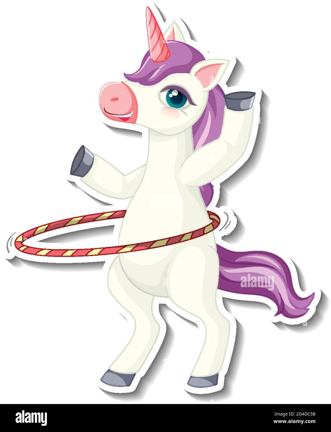 Cute unicorn stickers with a unicorn playing hula hoop cartoon ...