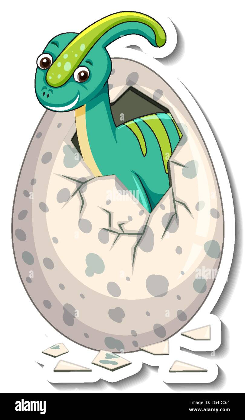 A sticker template with baby dinosaur hatching from an egg illustration ...