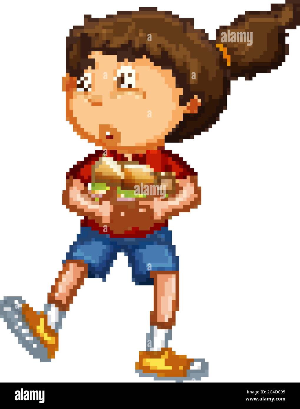 Happy girl cartoon character hugging food sandwich illustration Stock ...