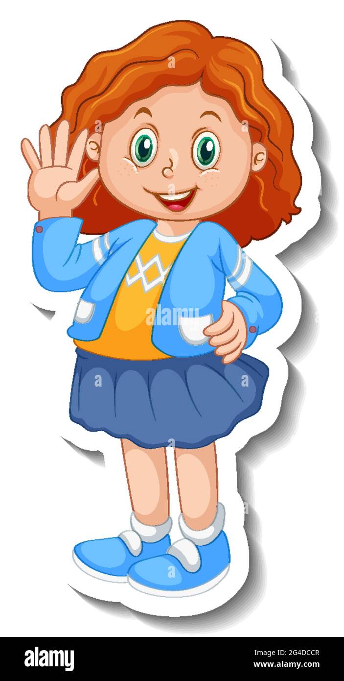 Sticker template with a girl cartoon character isolated illustration ...