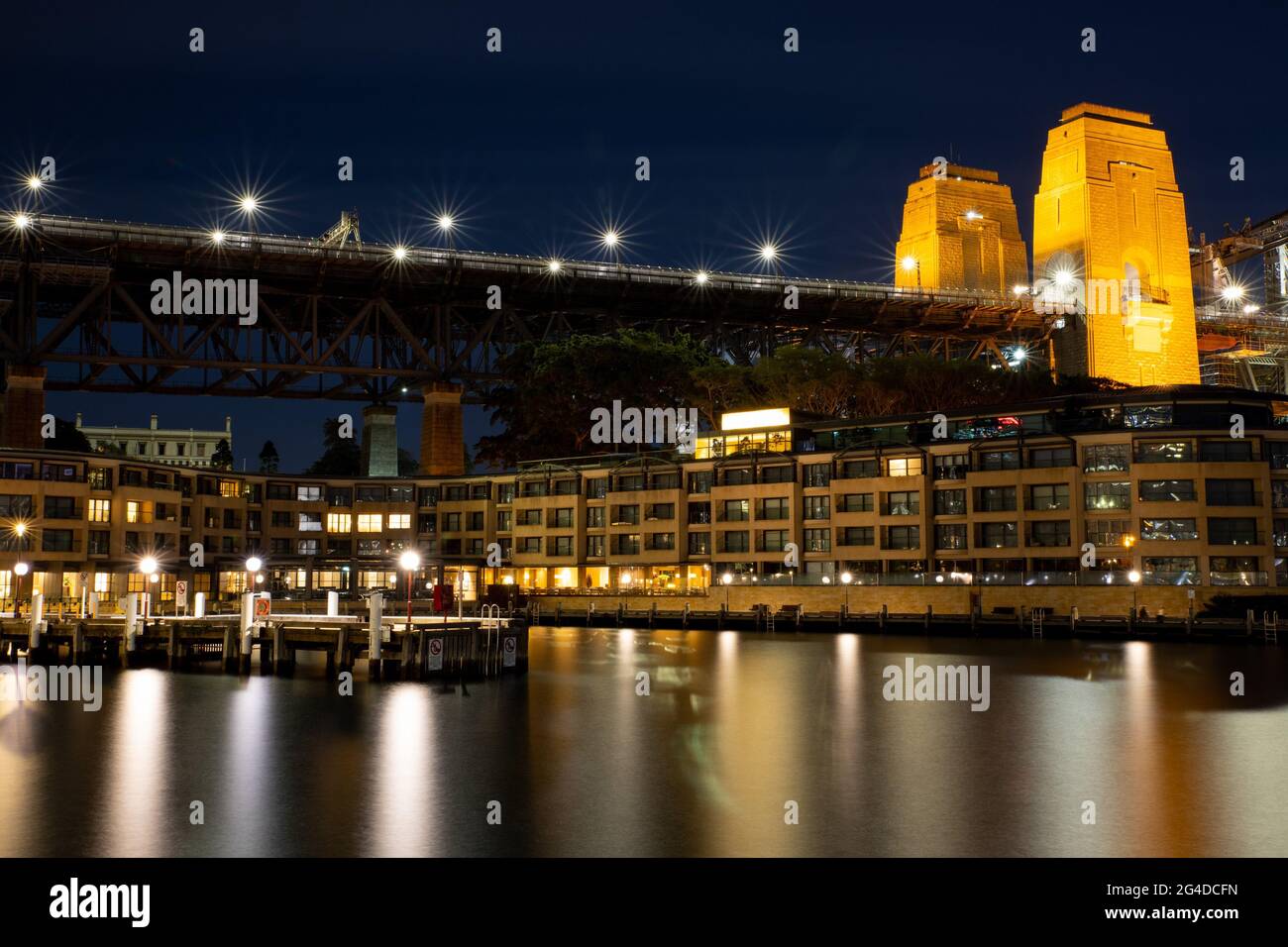 Panorama night view of Sydney Harbour and City Skyline of circular quay ...