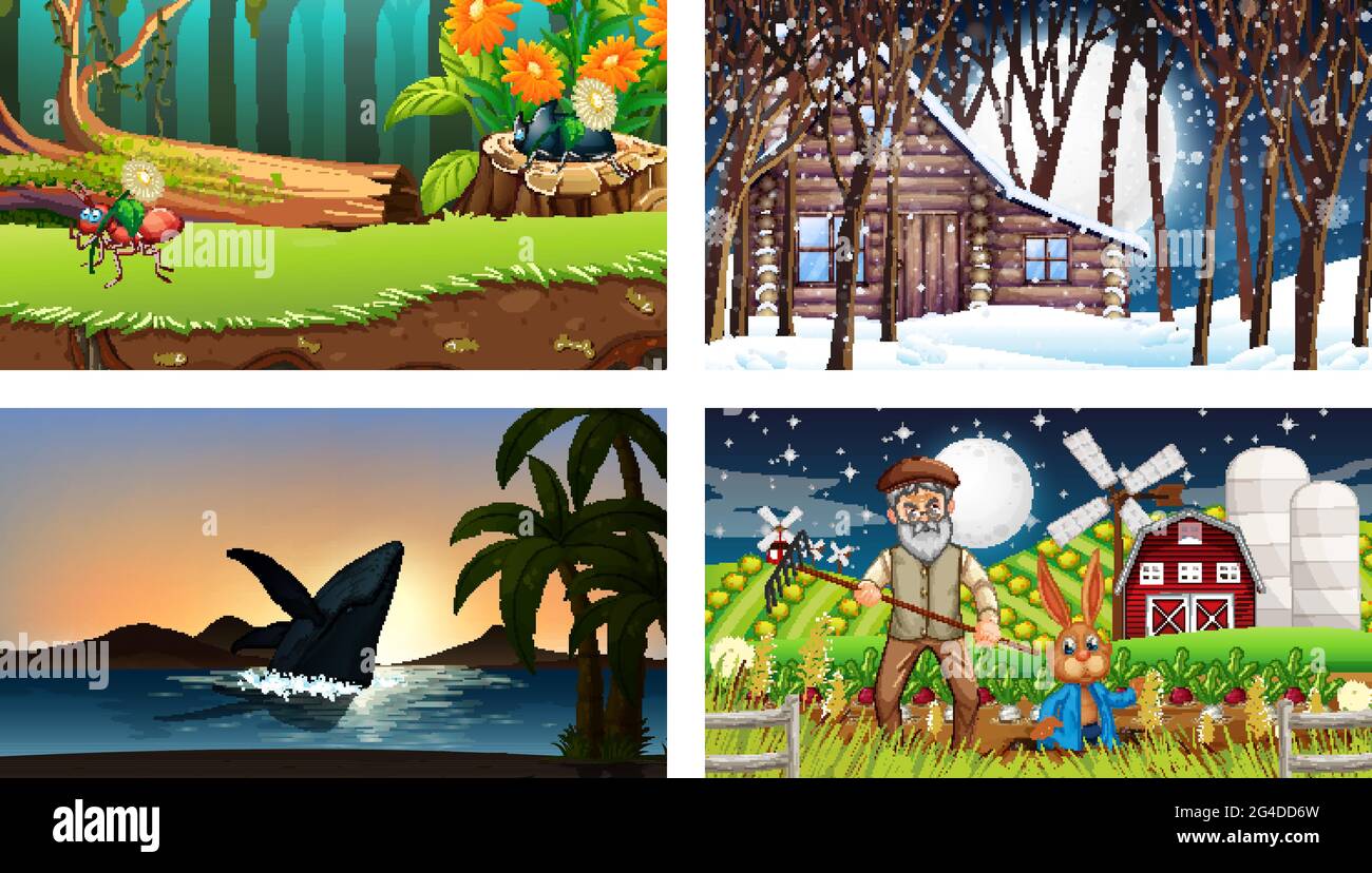 Four different nature horizontal scene illustration Stock Vector Image ...