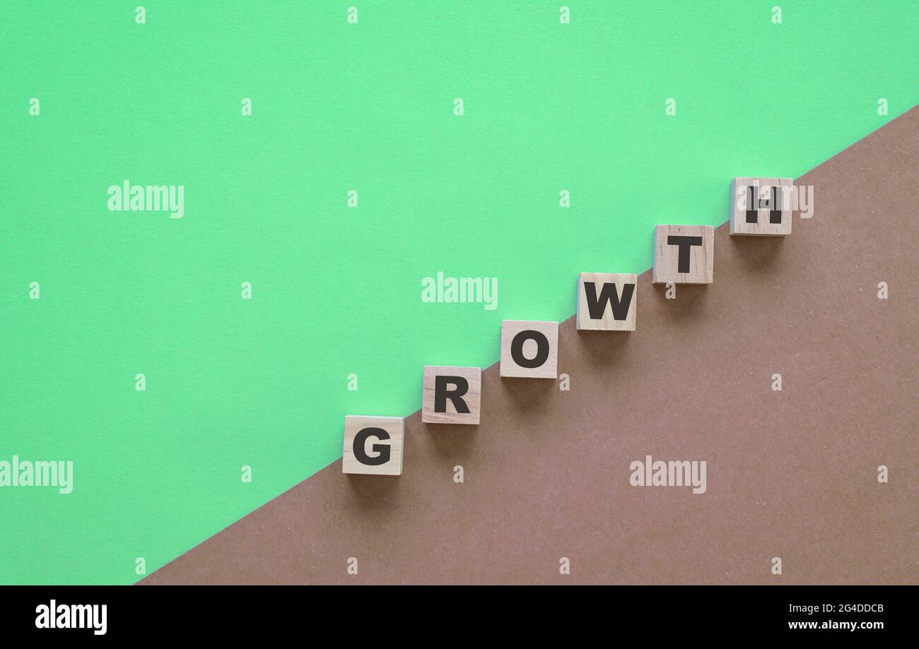 Growth text on wood block step up pattern, with copy space. Business ...