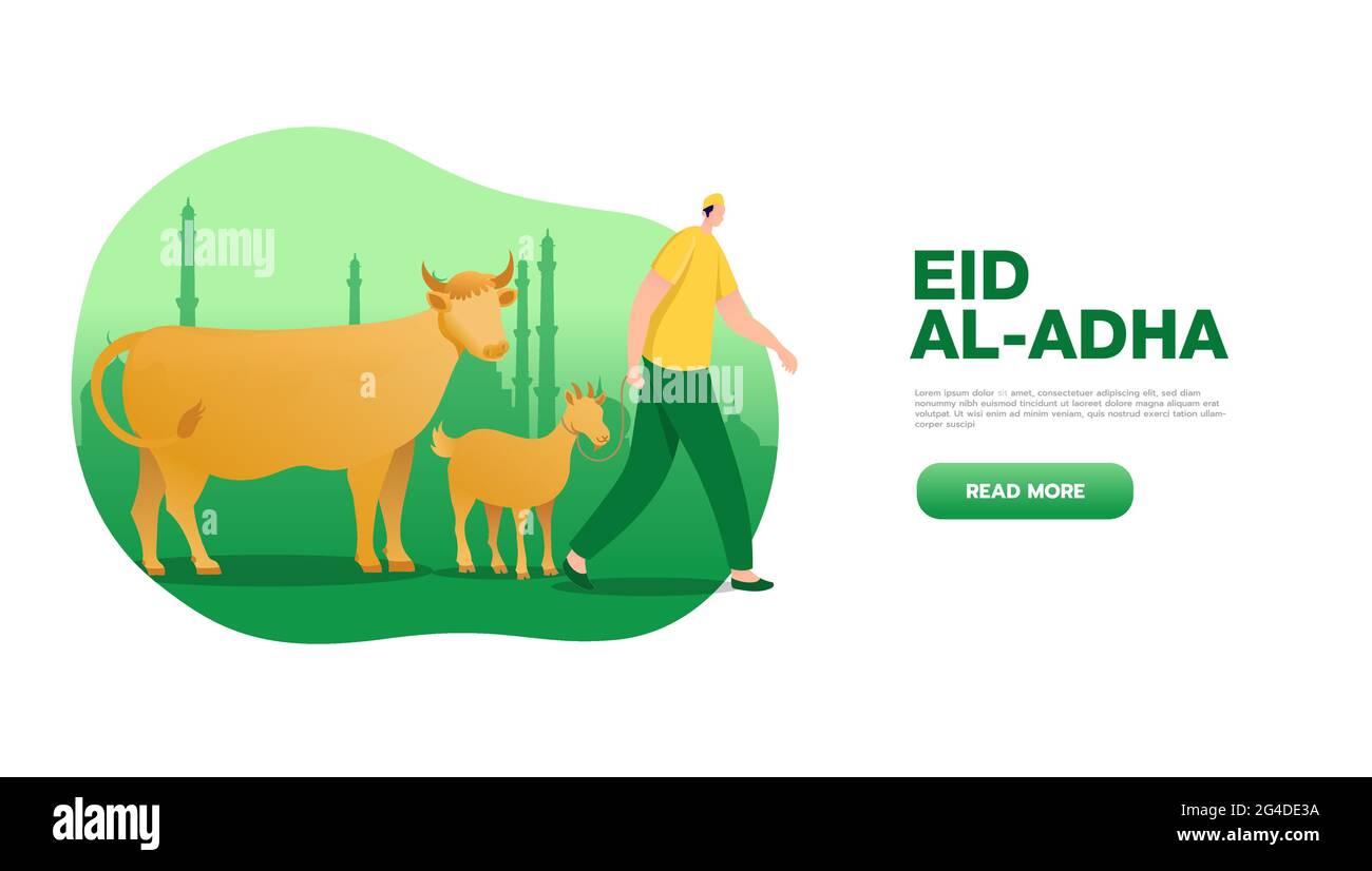 Eid al Adha mubarak greeting concept with people character bring ...