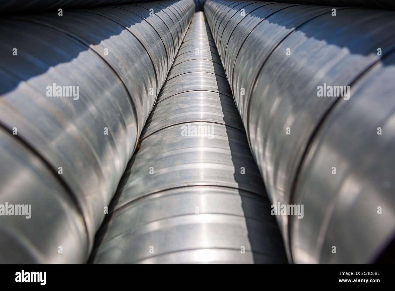 Ventilation pipe warehouse. Steel pipes, parts for the construction of ...