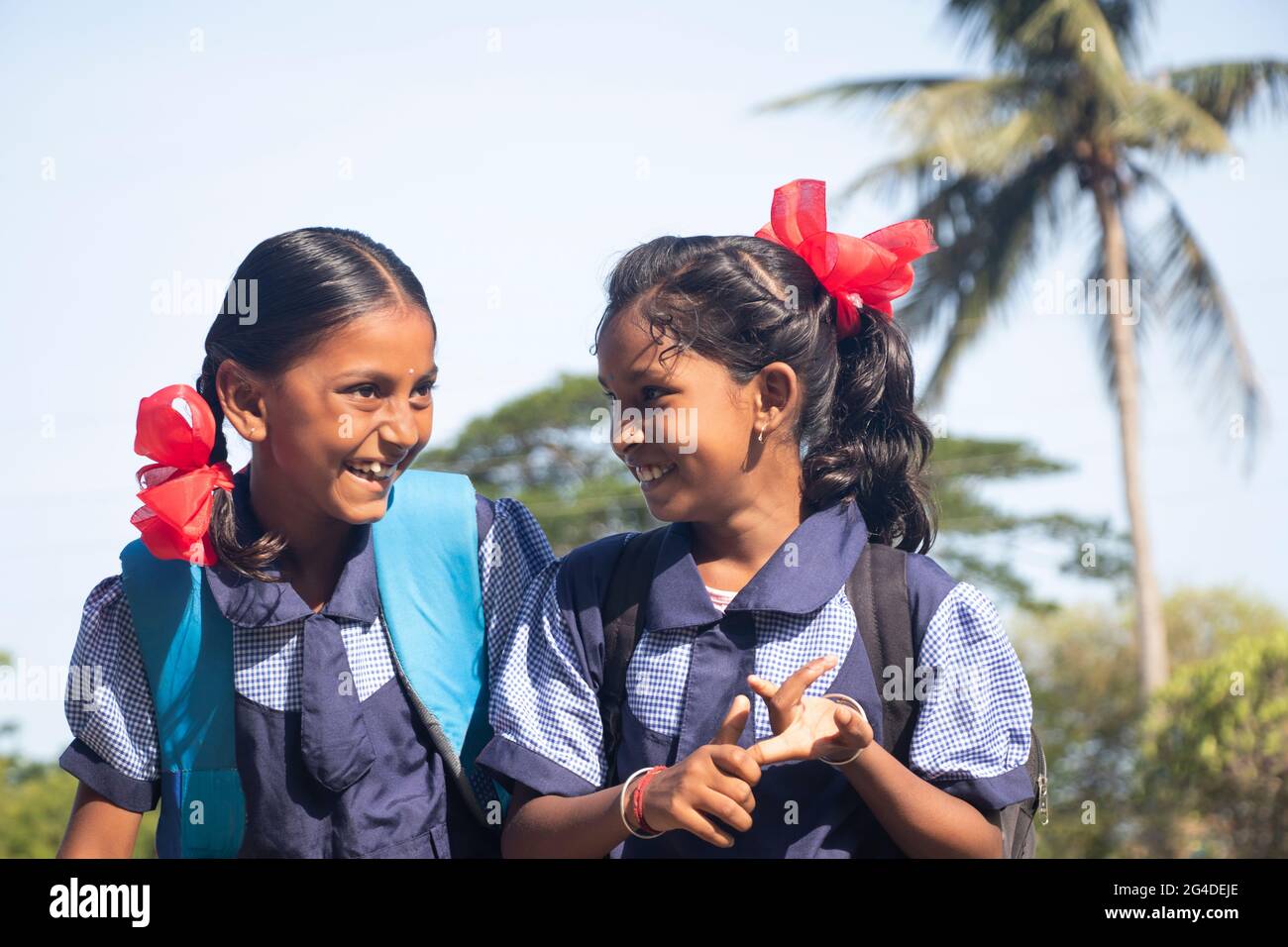 portrait of a rural school girls Smiling and standing in outdoor Stock ...