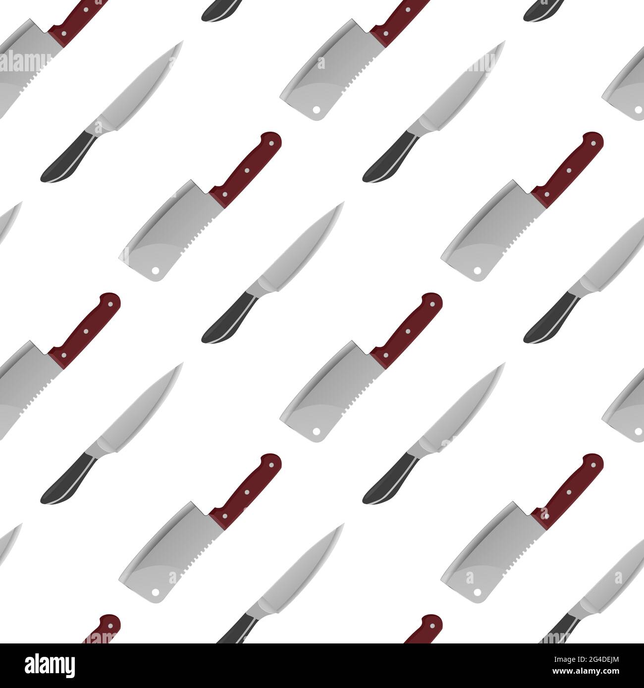 Various Knives. Cutlery set. Kitchen utensils. Side view. Hand drawn ...