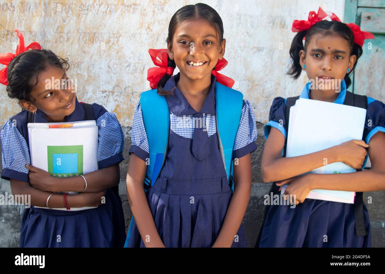 Indian Rural School Girls Holding Books Standing in School Stock Photo ...