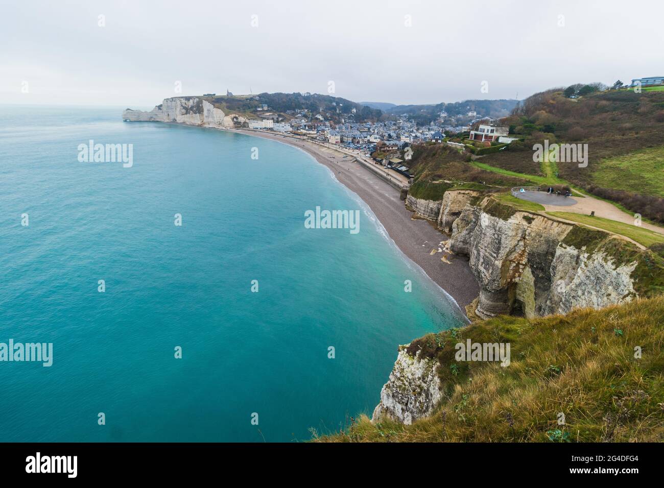 Famous Etretat Aval cliff and natural arch landmark by the ocean in ...