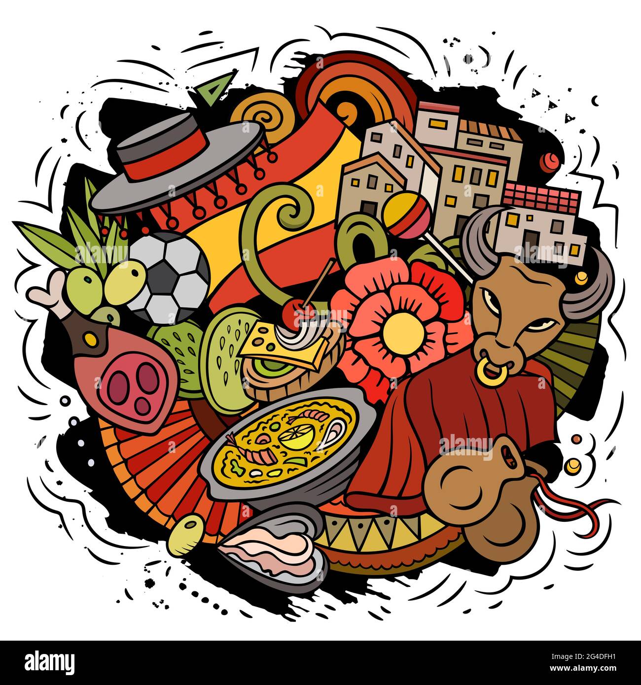 Spain hand drawn cartoon doodle illustration. Funny Spanish elements ...