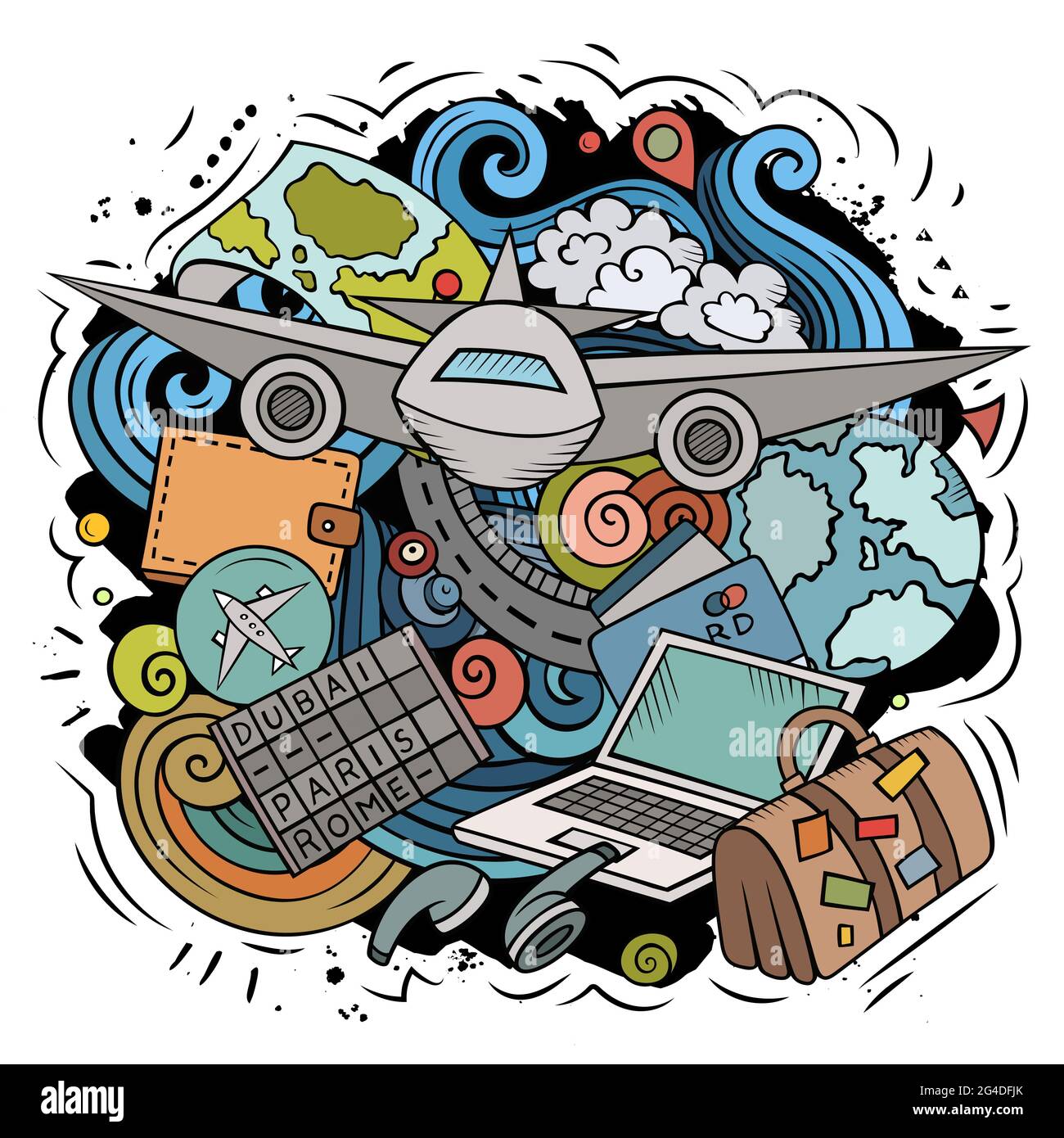 Traveling vector doodles illustration. Travel elements and objects ...