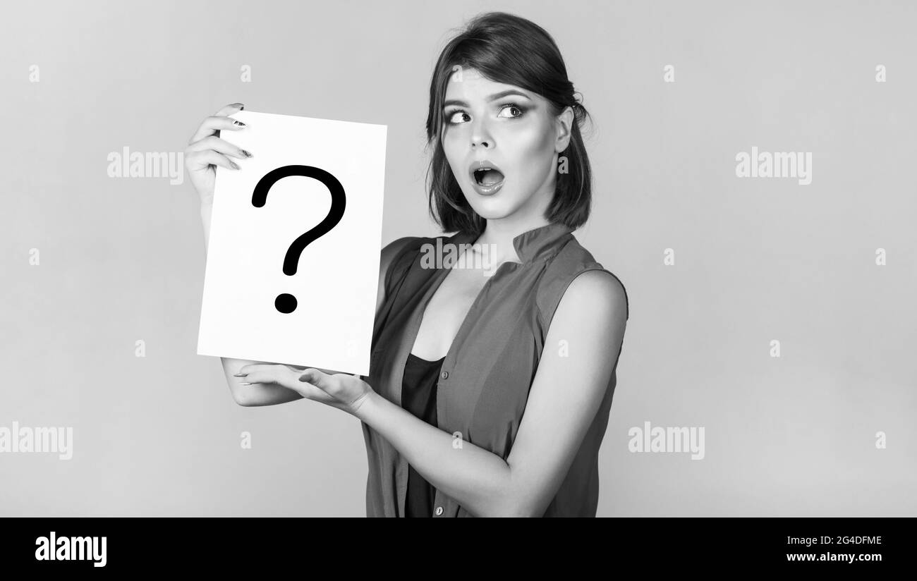 Concept - challenging issue, looking for the answer. Thinking woman ...