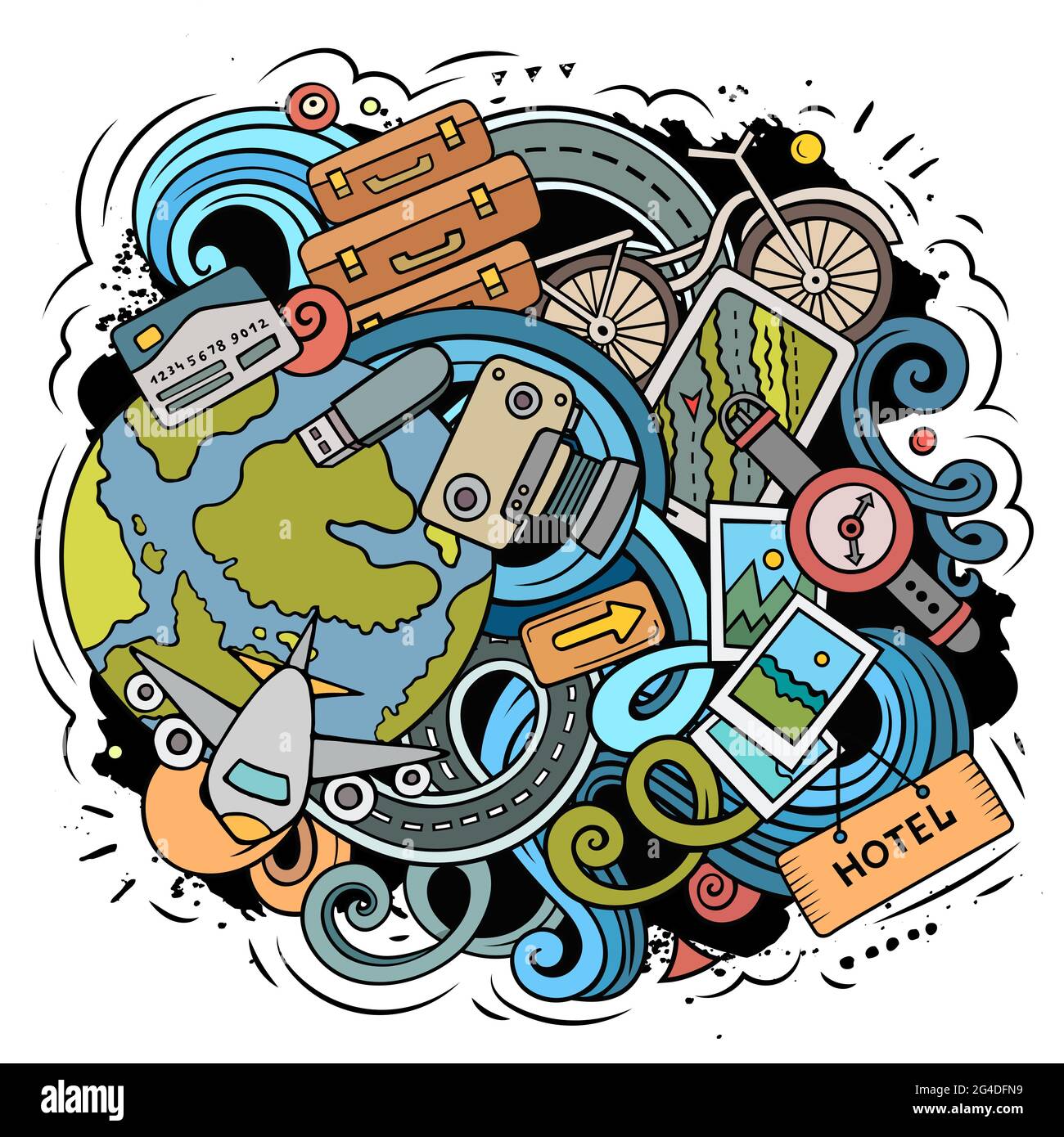 Traveling vector doodles illustration. Travel elements and objects ...