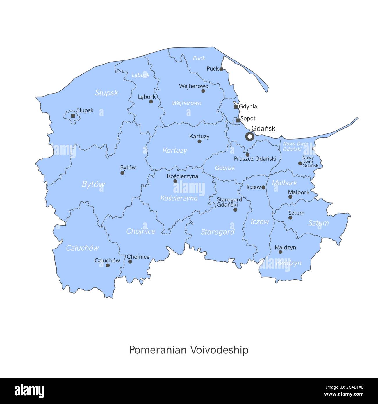 vector illustration: administrative map of Poland. Pomeranian ...