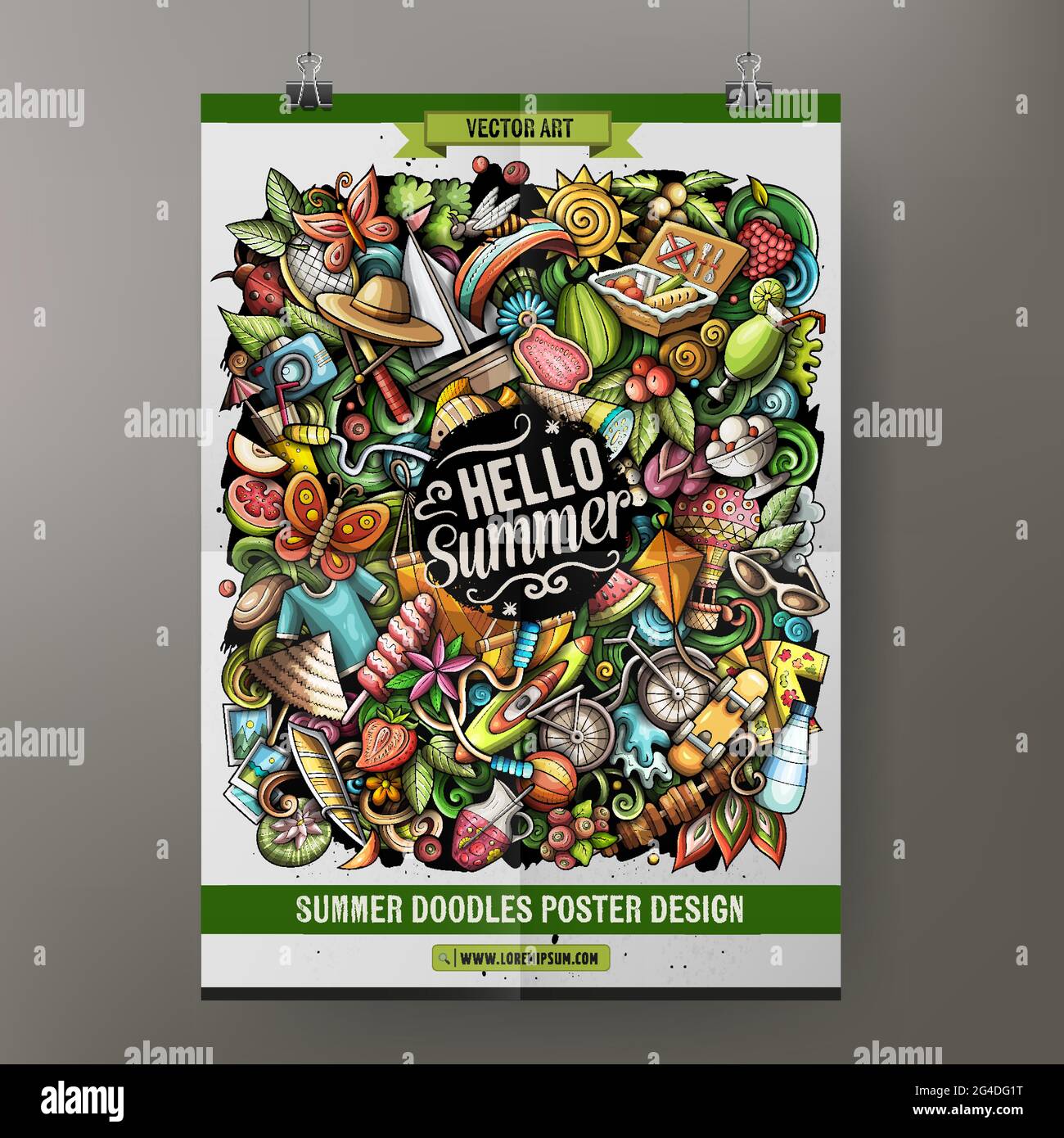 Cartoon vector doodles Summer poster template Stock Vector Image & Art ...