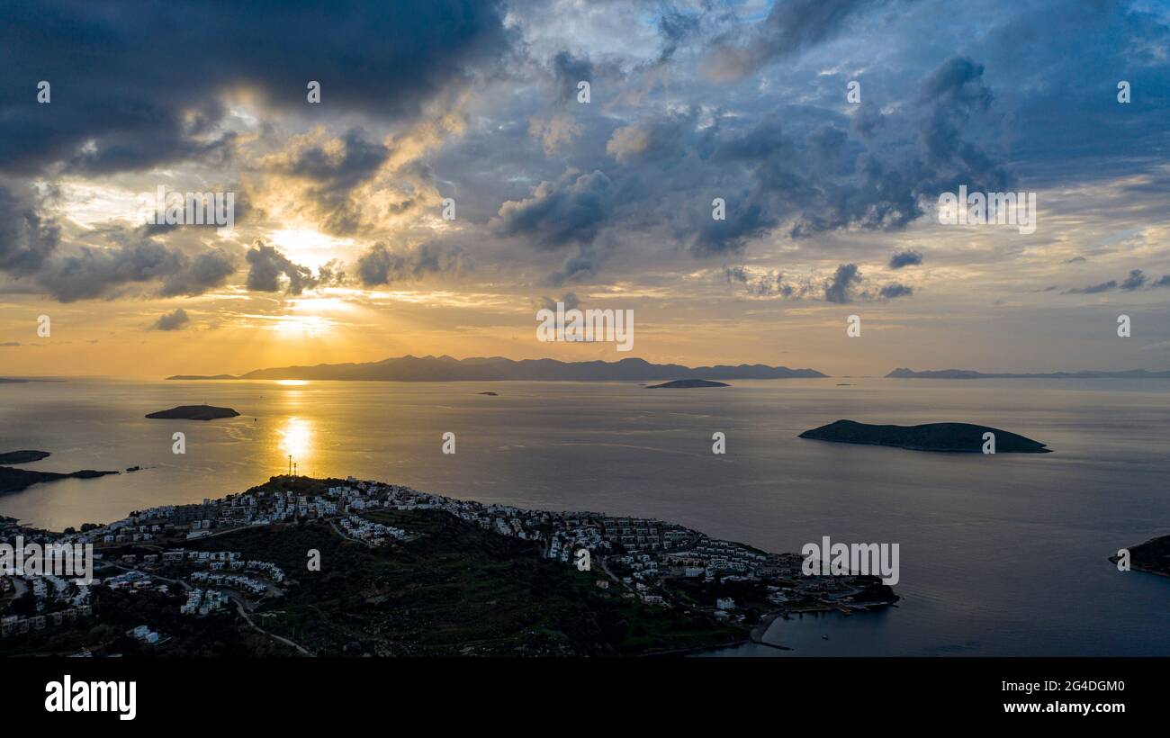 The panoramic shot of the sunset in Bodrum. Bodrum is one of the ...