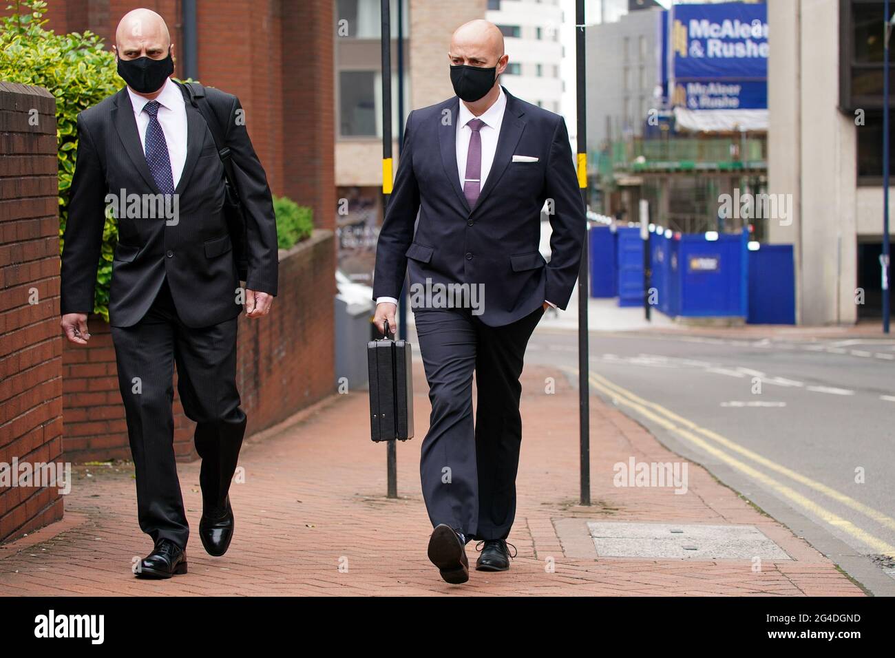West Mercia Police constable Benjamin Monk (right) arrives at ...