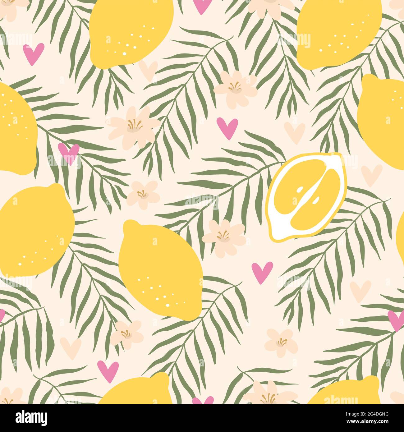 Summer lemon citrus fruit seamless pattern background. Bright print for ...