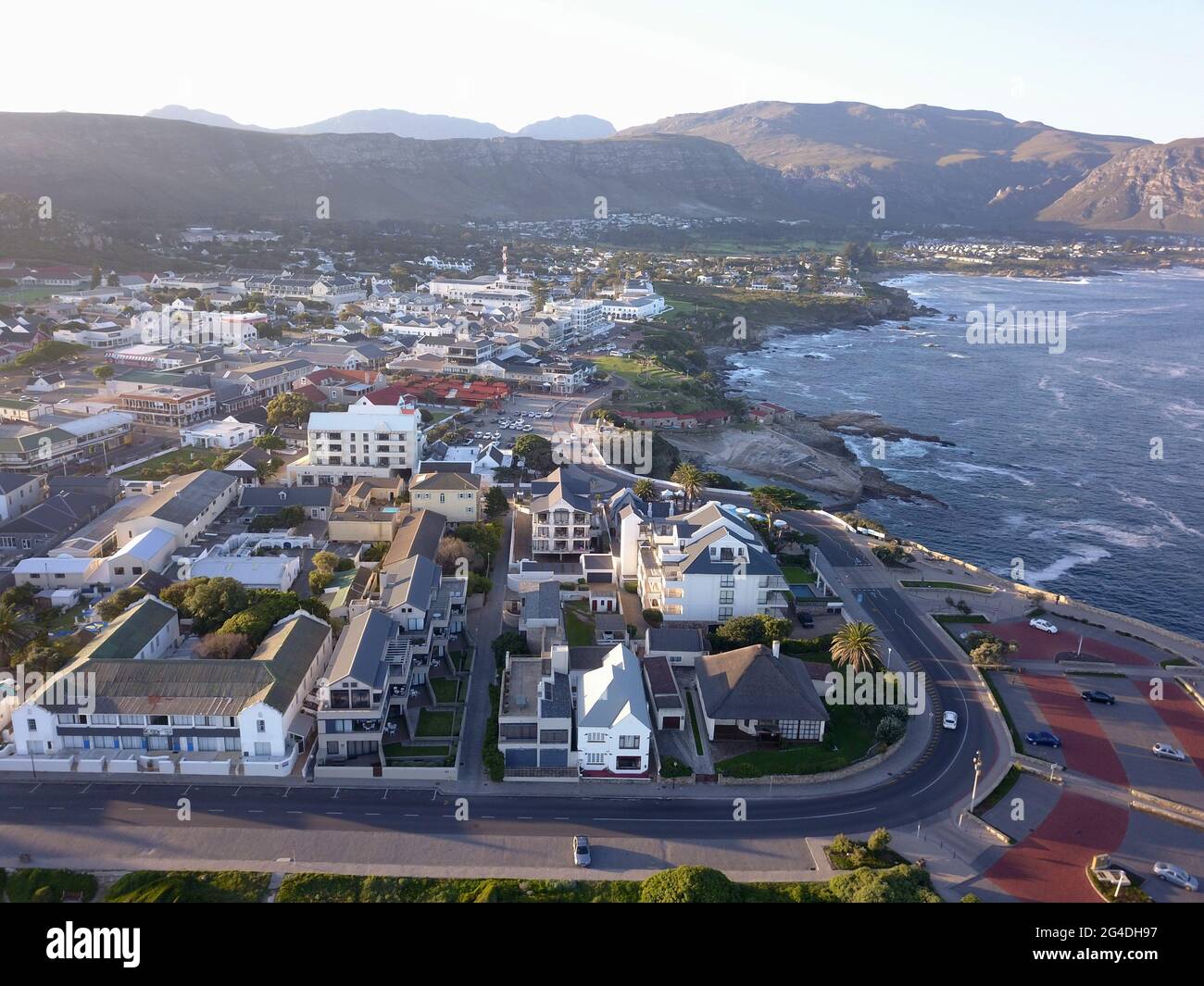Aerial view over Hermanus, small coastal town outside Cape Town, South ...