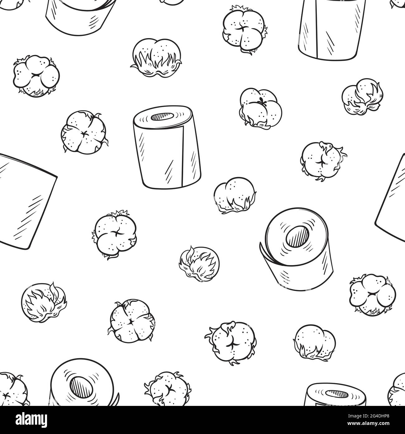 Seamless Pattern With Cotton Flowers And Toilet Paper Rolls Of Toilet