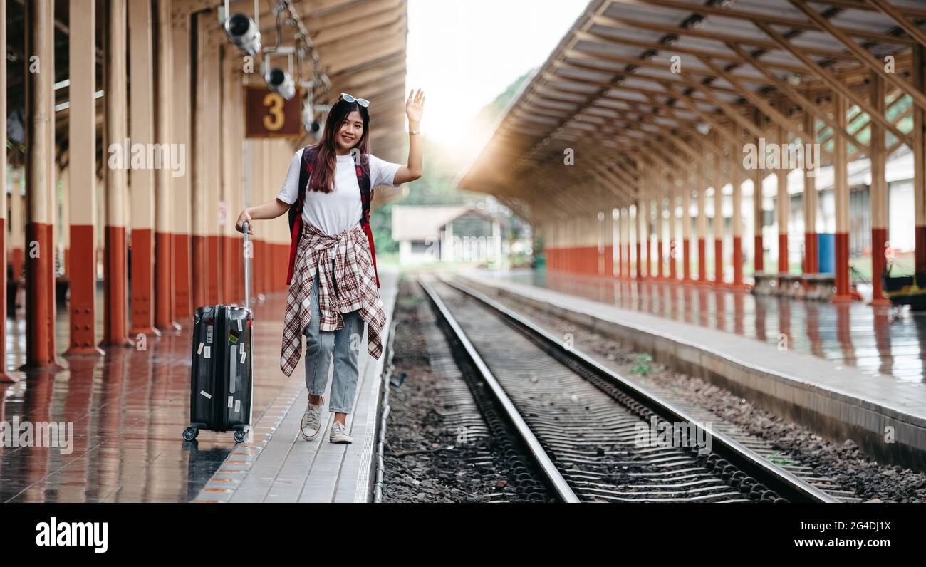 Girl walking on the railway hi-res stock photography and images - Alamy