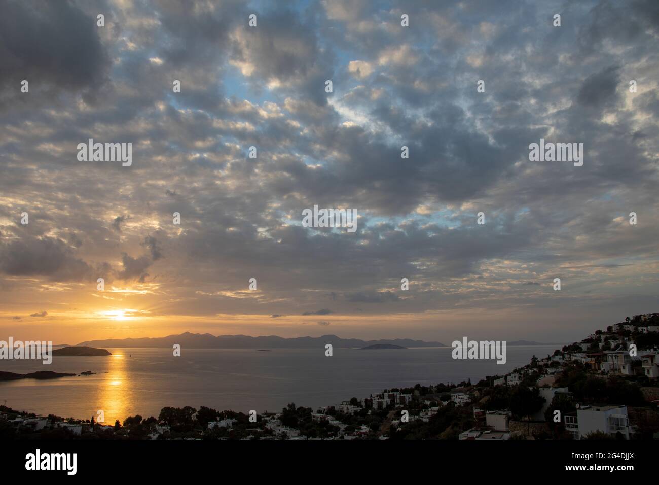 The panoramic shot of the sunset in Bodrum. Bodrum is one of the ...