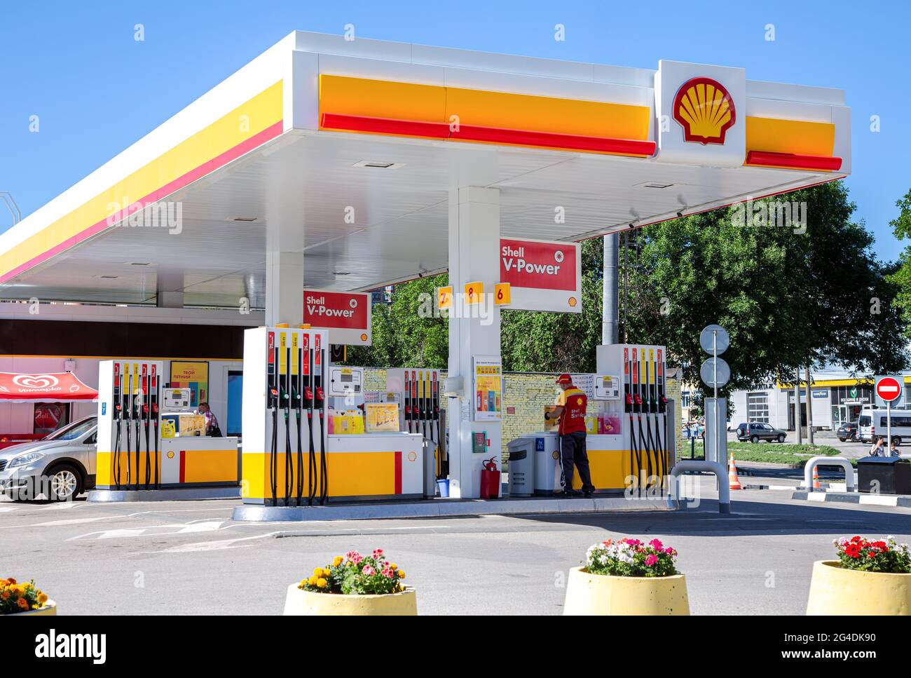 Samara, Russia - June 18, 2021: Shell gas station in sunny day. Shell V ...
