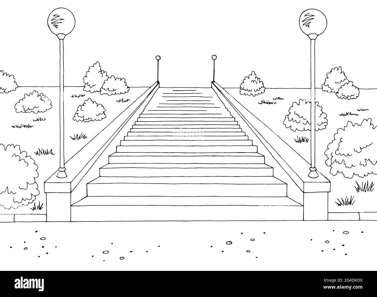 Stairs Black And White Drawing