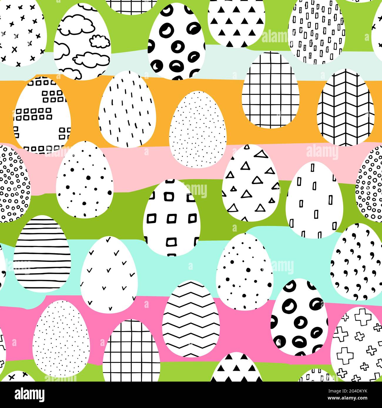 Seamless vector Happy Easter pattern. Easter eggs painted with black ...